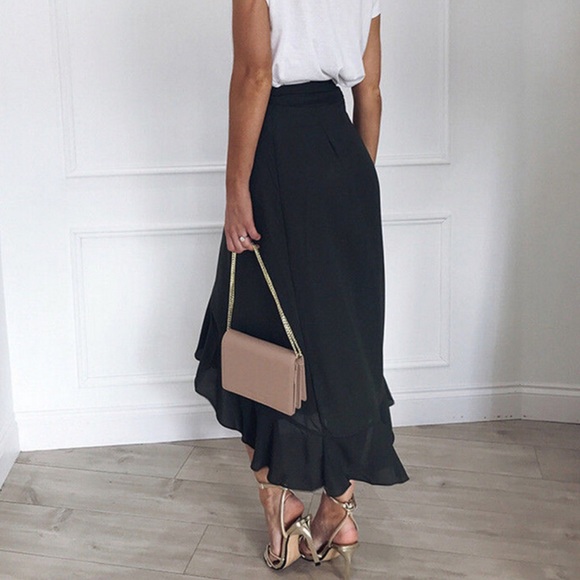 Skirts | Green Faux Wrap Ruffle Tie Maxi Skirt | Poshmark